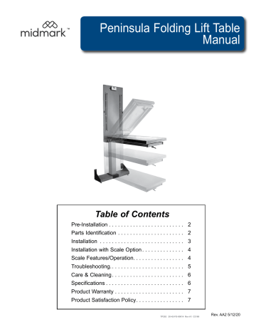 Midmark Peninsula Folding Lift Table Installation Manual | Manualzz