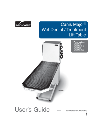 Midmark Canis Major Lift Tables Specifications | Manualzz