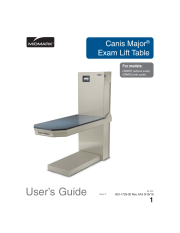 Midmark Canis Major Lift Tables Specifications | Manualzz