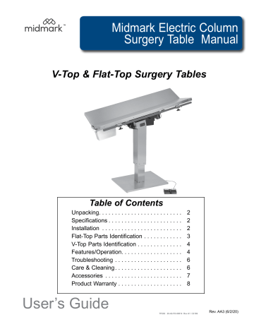Midmark Surgery Table User’s Guide | Manualzz