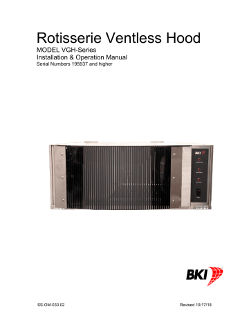 BKI VGH-8 Ventless Hood Manual | Manualzz