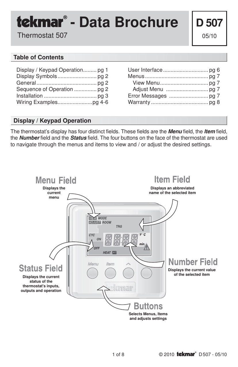 tekmar Thermostat 507 User manual | Manualzz