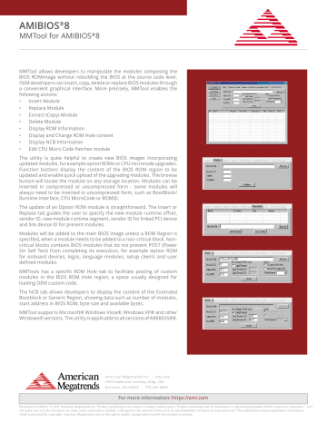 American Megatrends AMIBIOS8 MMTool Data Sheet | Manualzz