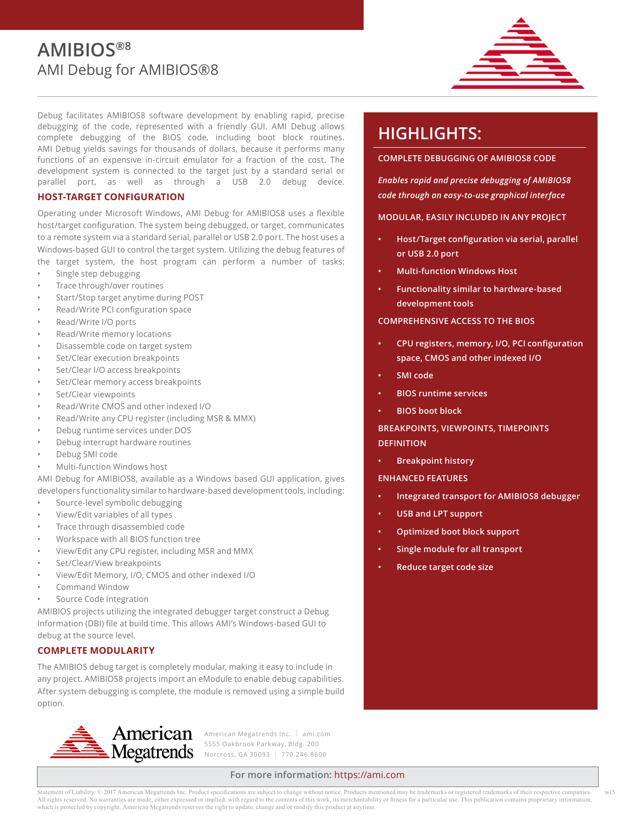 American Megatrends AMIDebug for AMIBIOS8 Data Sheet | Manualzz