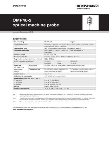 Renishaw OMP40-2 Data sheets | Manualzz