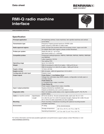 Renishaw RMI-Q radio machine interface Data sheets | Manualzz