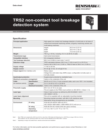 Renishaw TRS2 non-contact tool breakage detection system Data sheets ...