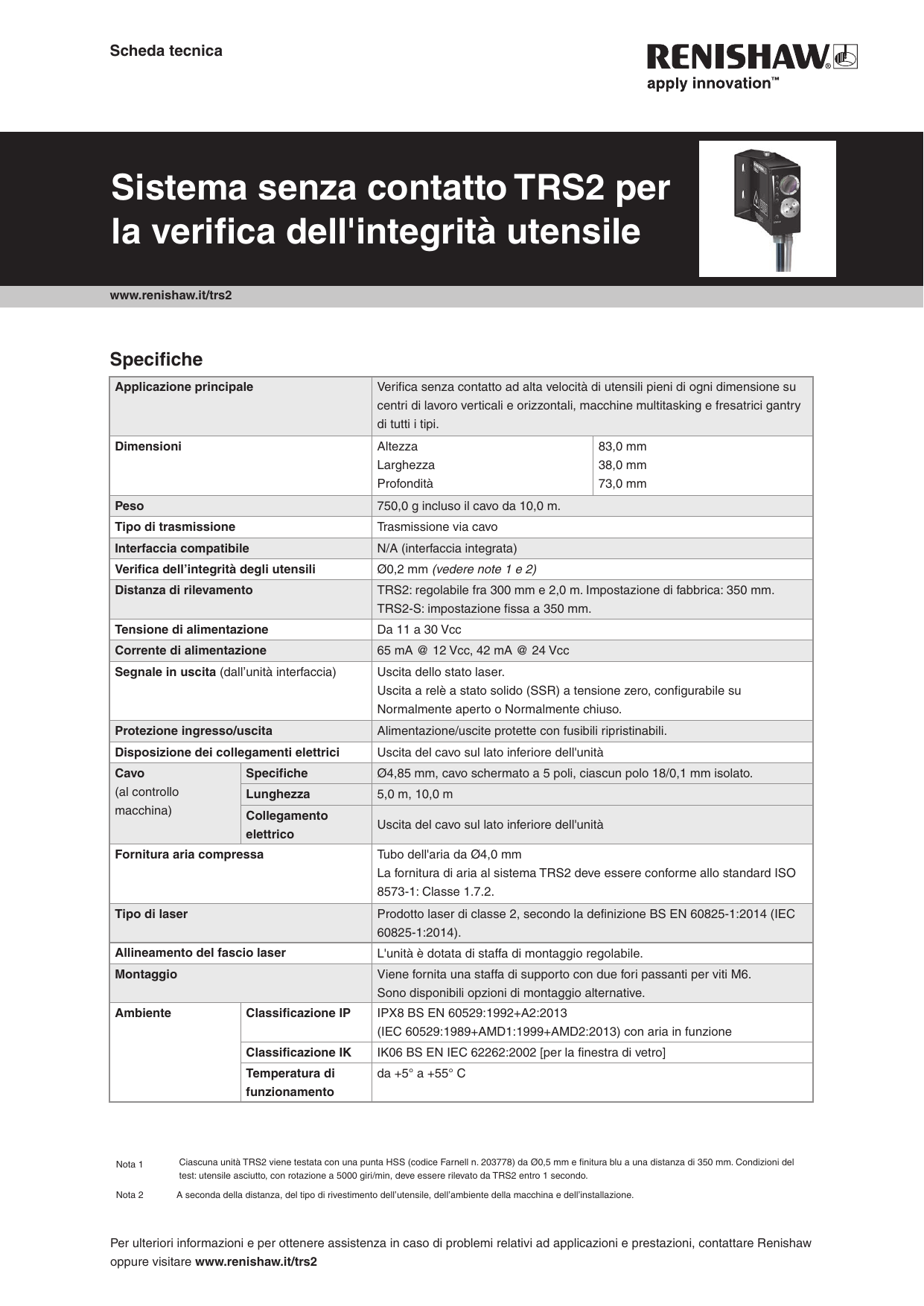 Renishaw TRS2 non-contact tool breakage detection system Manuale utente ...