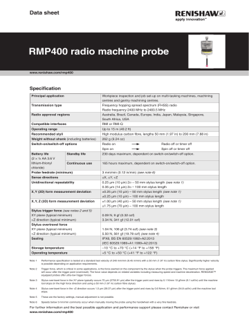 Renishaw RMP400 Data sheets | Manualzz