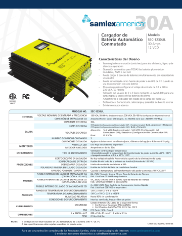 Samlexpower SEC-1230UL 12 Volt, 30 Amp Battery Charger Especificación ...