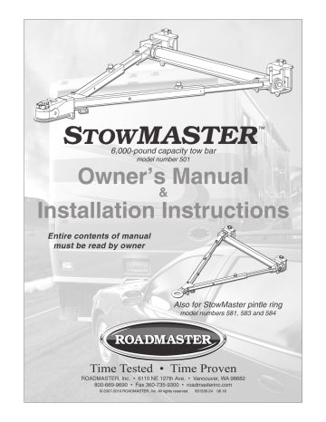 Roadmaster StowMaster Tow Bar Owner's Manual | Manualzz
