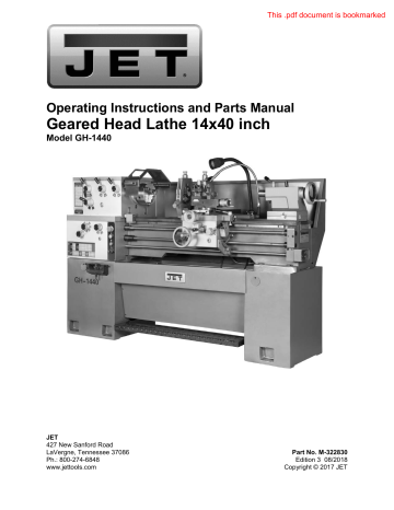Jet GH-1440-3 Lathe Owner Manual | Manualzz