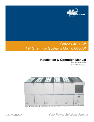 Alpha 48Vdc Cordex 1kW Shelf System Owner's Manual | Manualzz