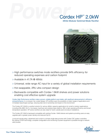 Alpha 48Vdc Cordex™ HP 2kW Datasheet | Manualzz