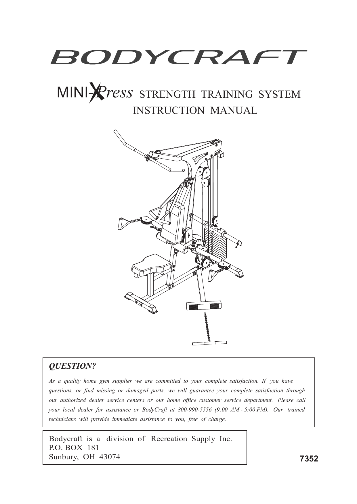 BodyCraft Mini Xpress Lat Option Owner's manual | Manualzz