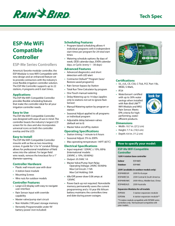 Rain Bird ESP-Me WiFi-Compatible Modular Timer Tech Spec | Manualzz