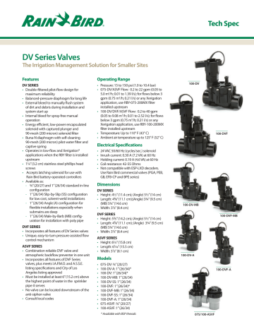 Rain Bird DV/DVF Series Valve Tech Spec | Manualzz