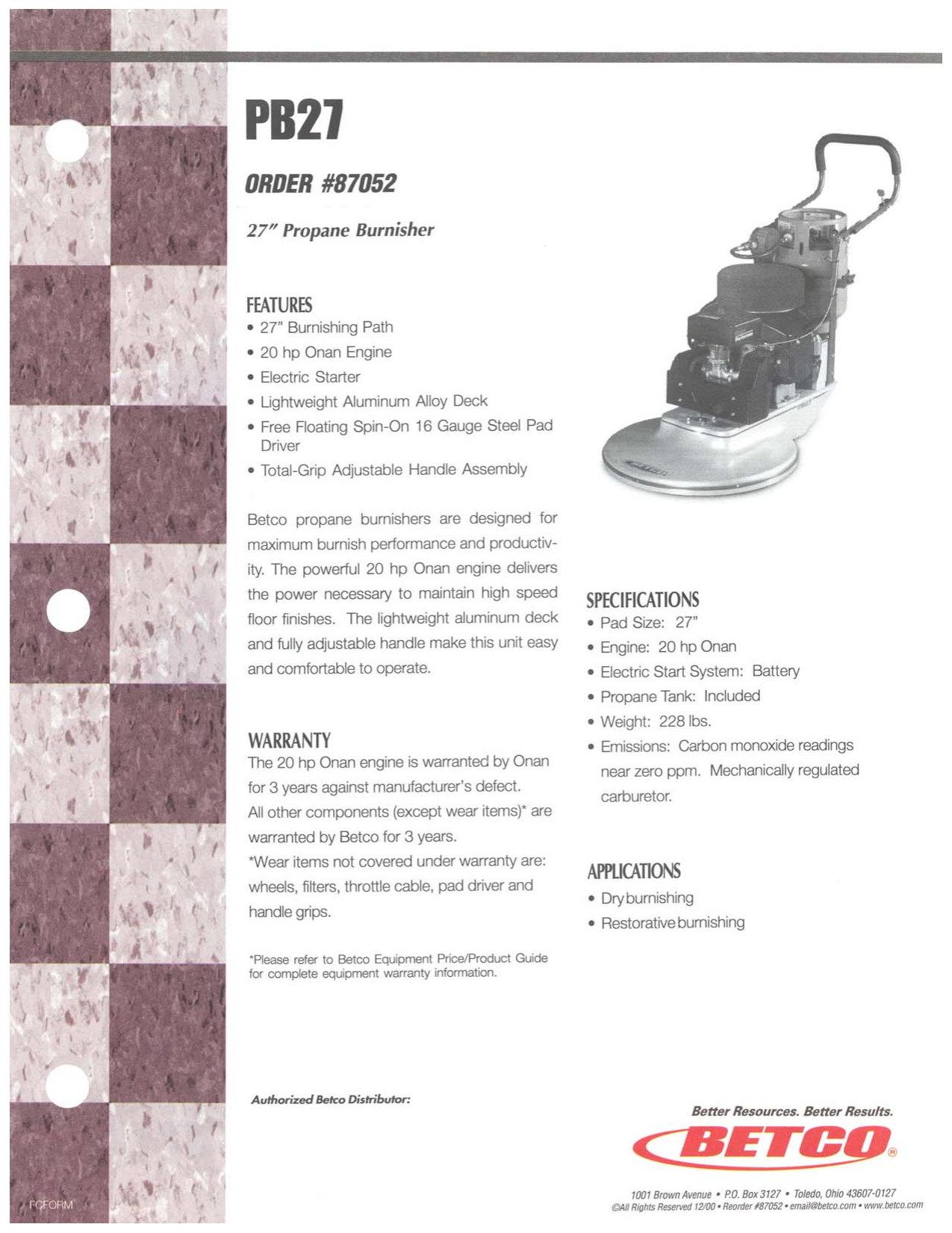 BETCO PB27 PB27C Owner's manual | Manualzz