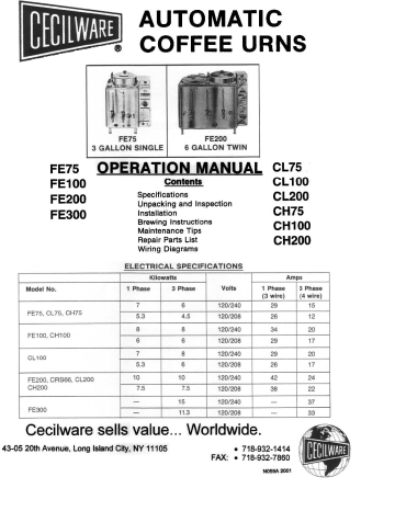 Cecilware FE75 Operation Manual | Manualzz