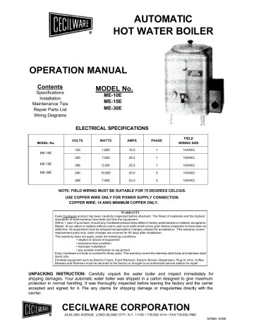 Cecilware ME-10G Operation Manual | Manualzz