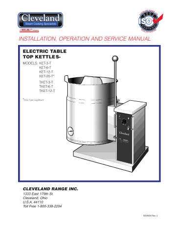 Cleveland Range TKET-6-T Service Manual | Manualzz
