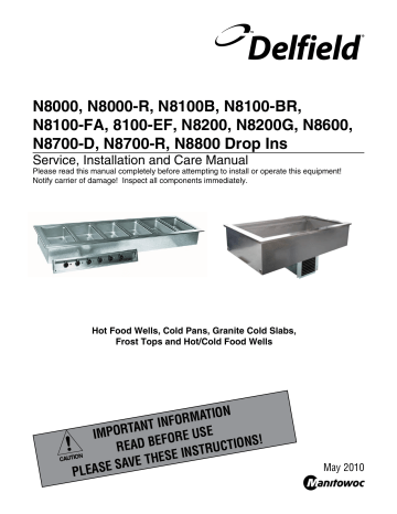 Delfield N8800 Installation and Operation Manual | Manualzz