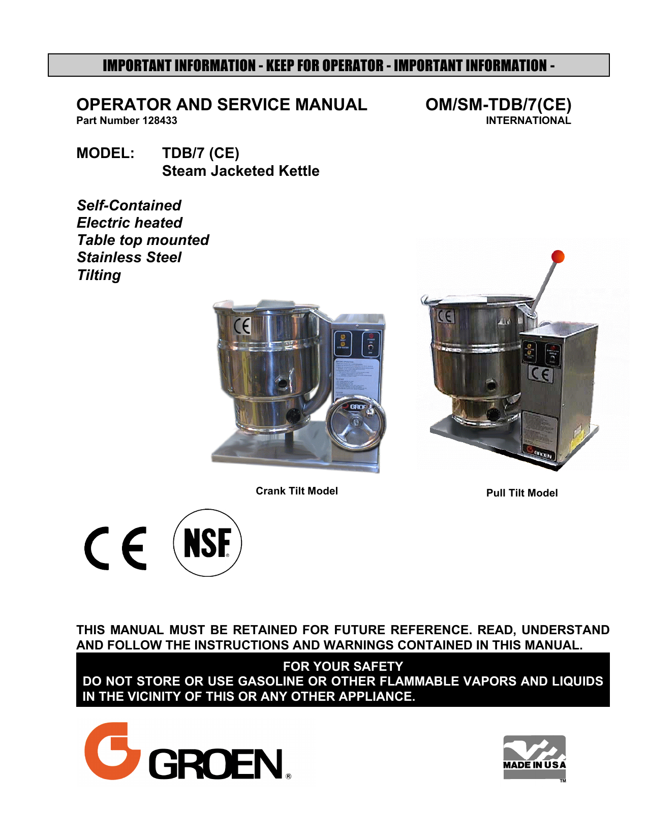 Groen Steamer Parts List