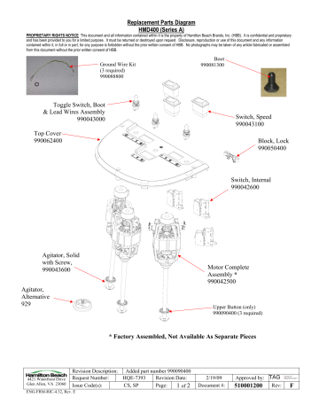 Hamilton Beach HMD400 Part Manual | Manualzz