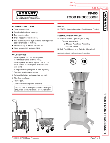Hobart FP400 General Manual | Manualzz
