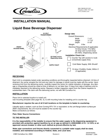 IMI Cornelius, Inc. Liquid Base Installation Manual | Manualzz