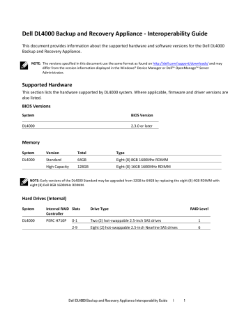 Dell DL4000 storage Specifications | Manualzz