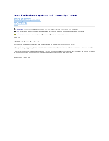 Dell PowerEdge 600SC server Mode d'emploi | Manualzz
