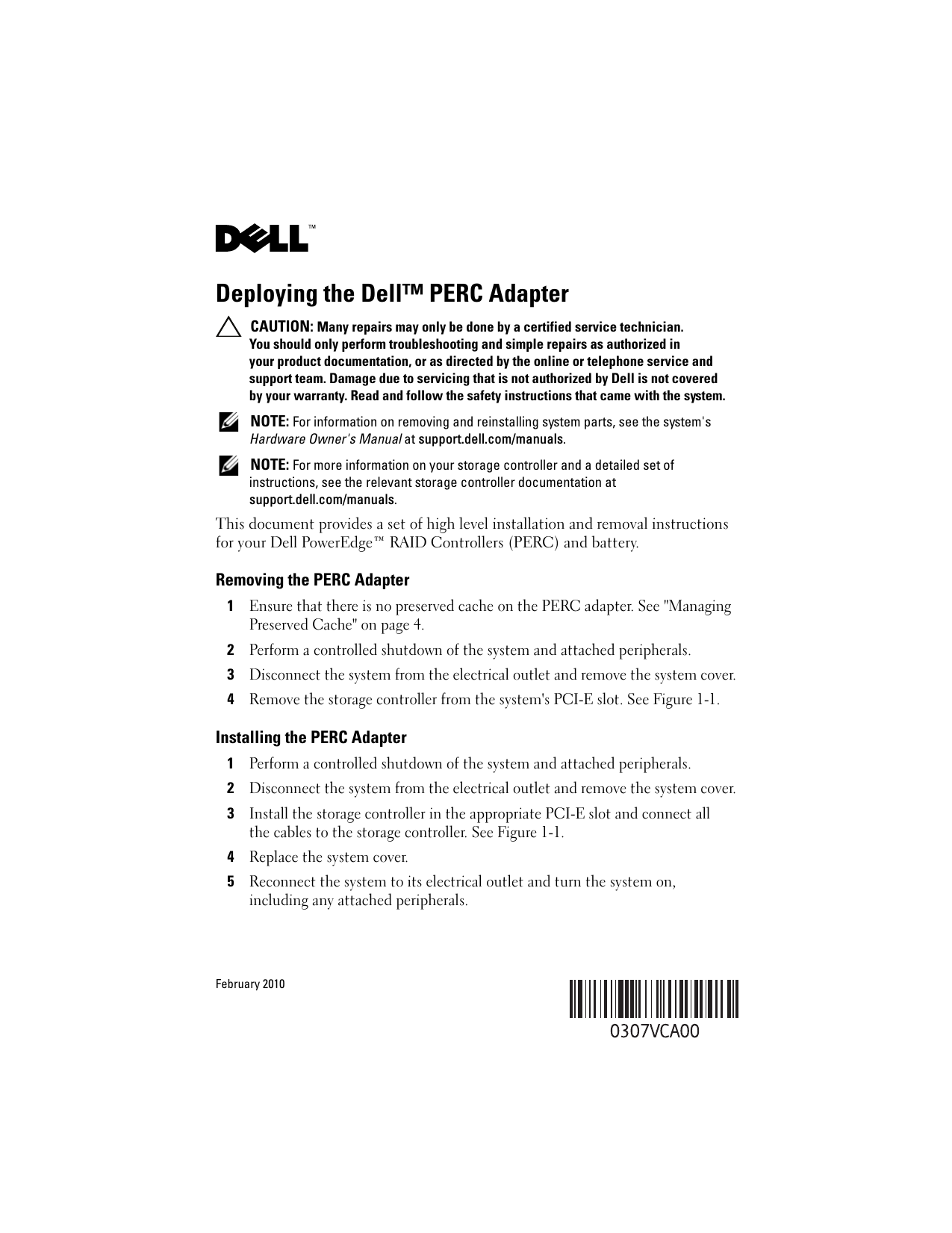 Dell PowerEdge RAID Controller H800, PowerEdge PERC 6/i, PowerEdge PERC ...