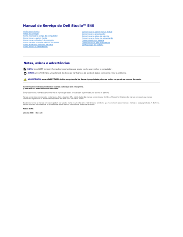 Dell Studio D540 desktop Manual do usuário | Manualzz
