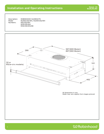 Robinhood RLES91SS/WH RLES 900 Slideout Rangehood Installation ...