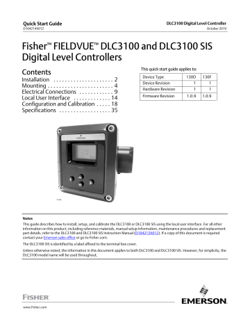 Fisher DLC3100 and DLC3100 SIS Digital Level Controllers Quick Start ...