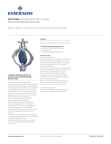 Keystone Butterfly Valves KeyChem IOM Owner's Manual | Manualzz