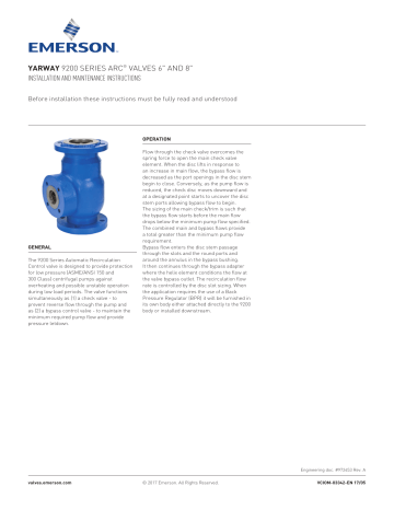 Yarway 9200 Series ARC® Valves 6" and 8" Owner's Manual | Manualzz