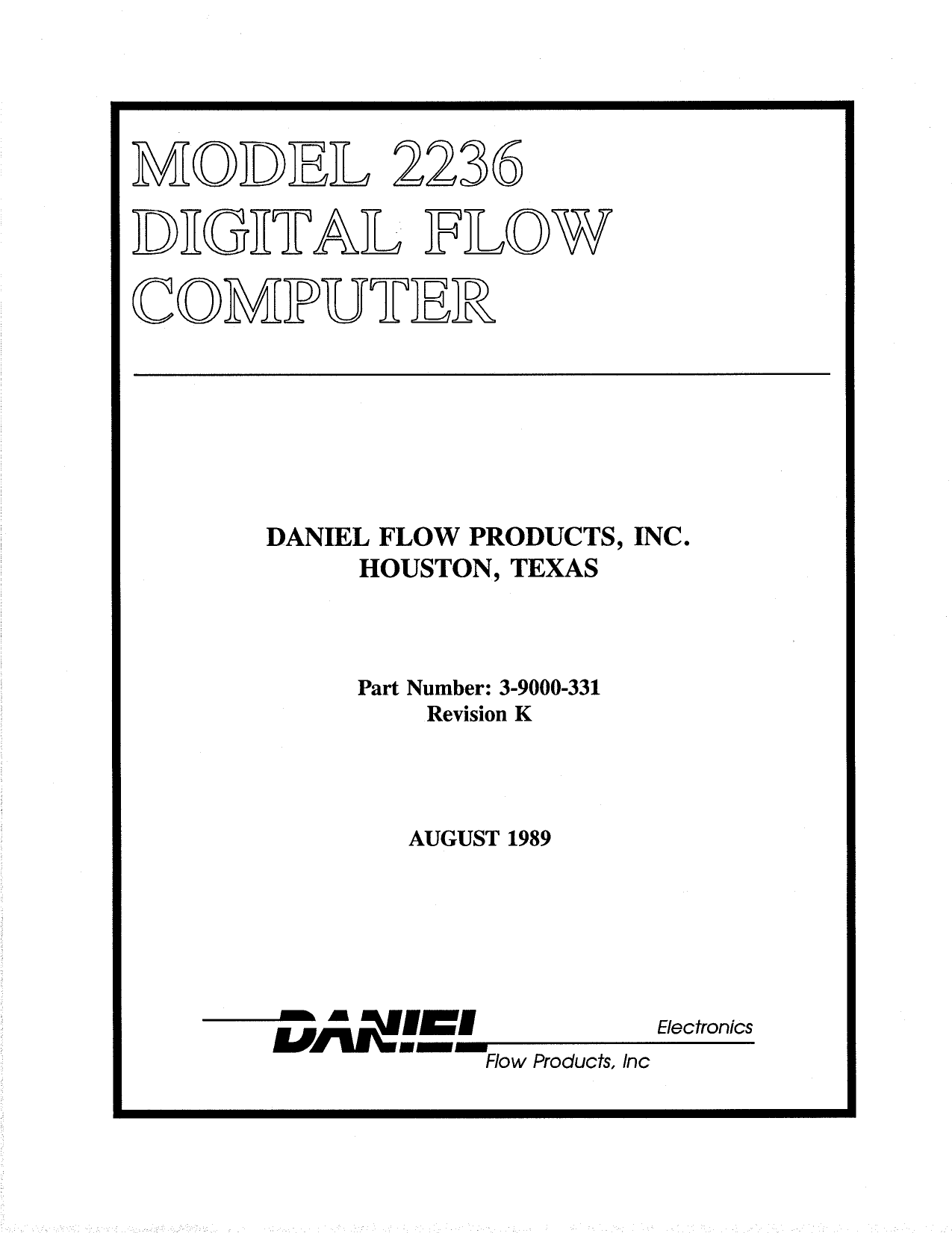 Daniel Model 2236 Digital Flow Computer Owner's manual | Manualzz