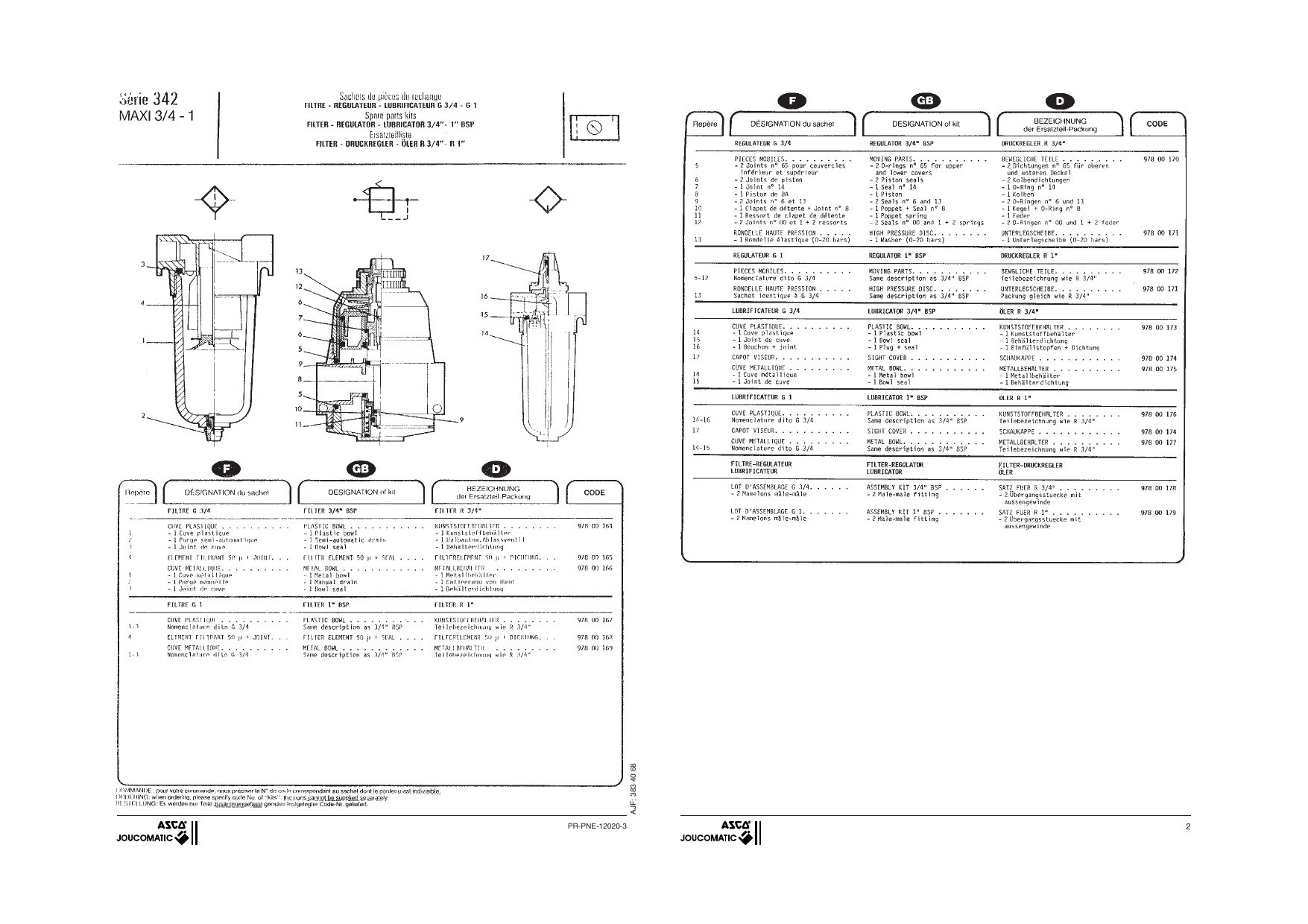 Asco Series 342 Filter Regulator Lubricator Modulair 3/4 1 Owner's ...
