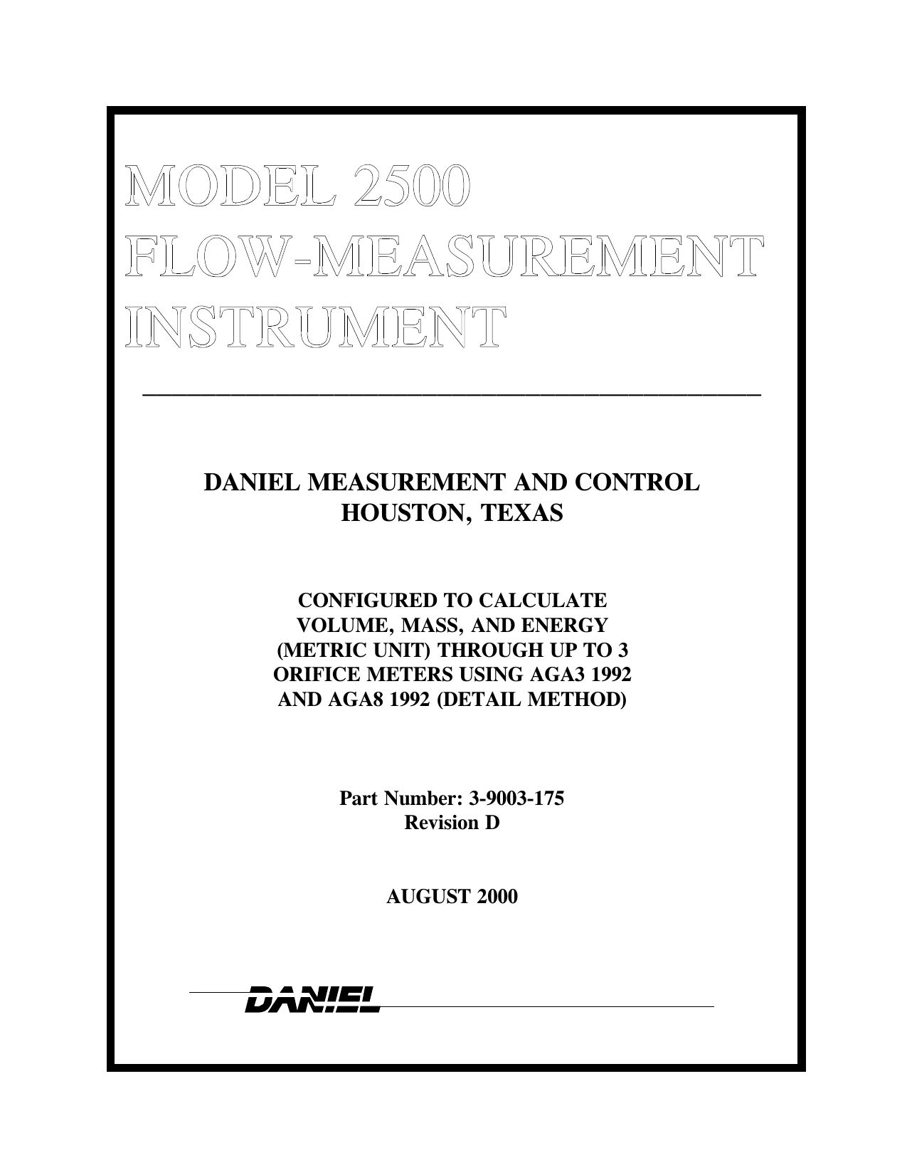 Daniel Flow- Measurement - Model 2500 Owner's Manual | Manualzz