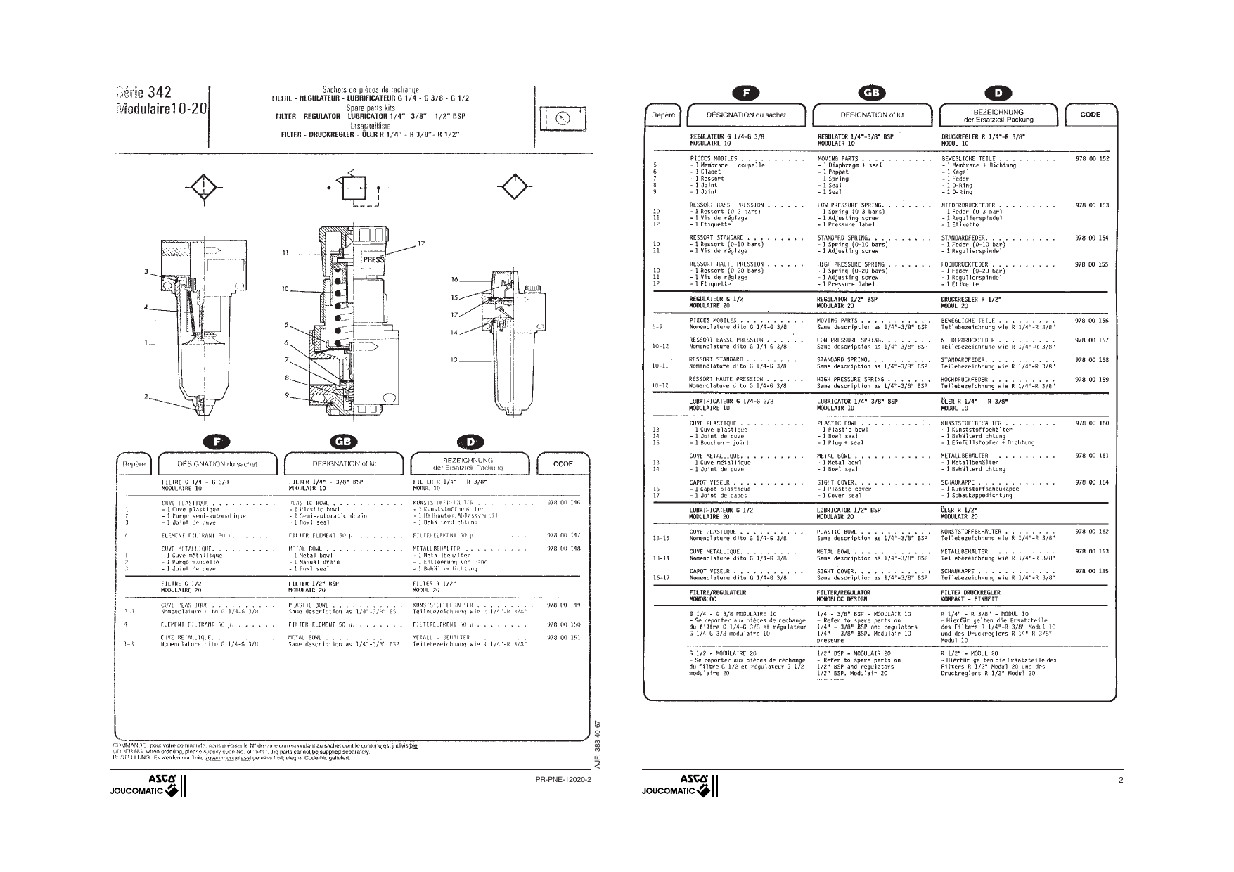 ASCO Series 342 Filter Regulator Lubricator Modulair 10 20 Owner's ...