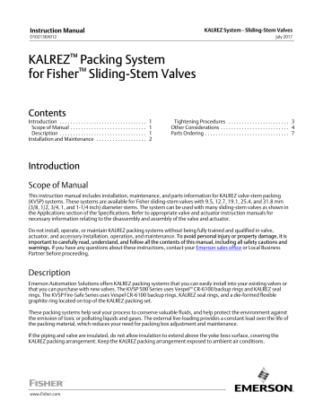 Fisher KALREZ Packing System for Sliding-Stem Valves Instruction manual ...