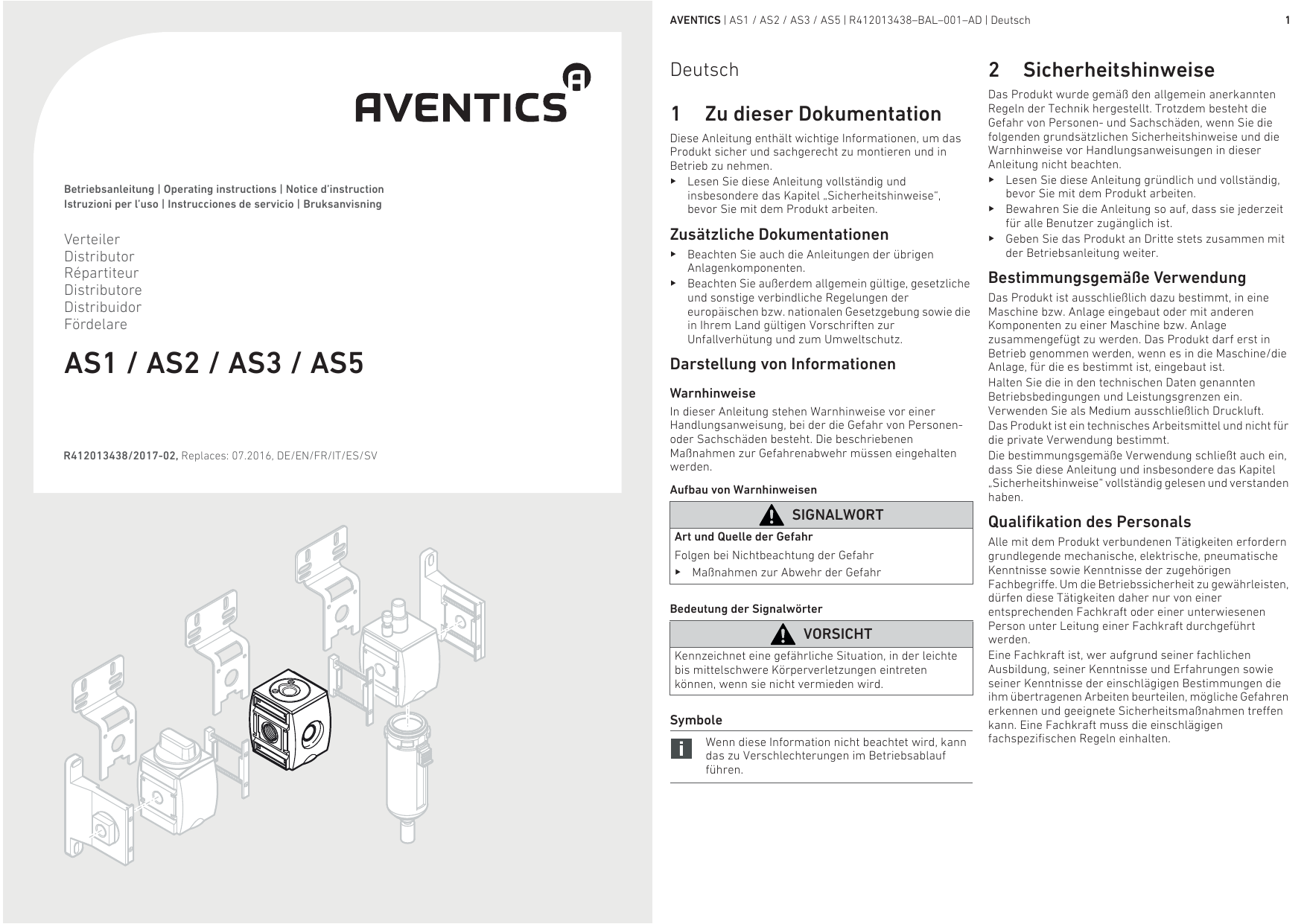 AVENTICS AS1 / AS2 / AS3 / AS5, Distributor Bedienungsanleitung | Manualzz