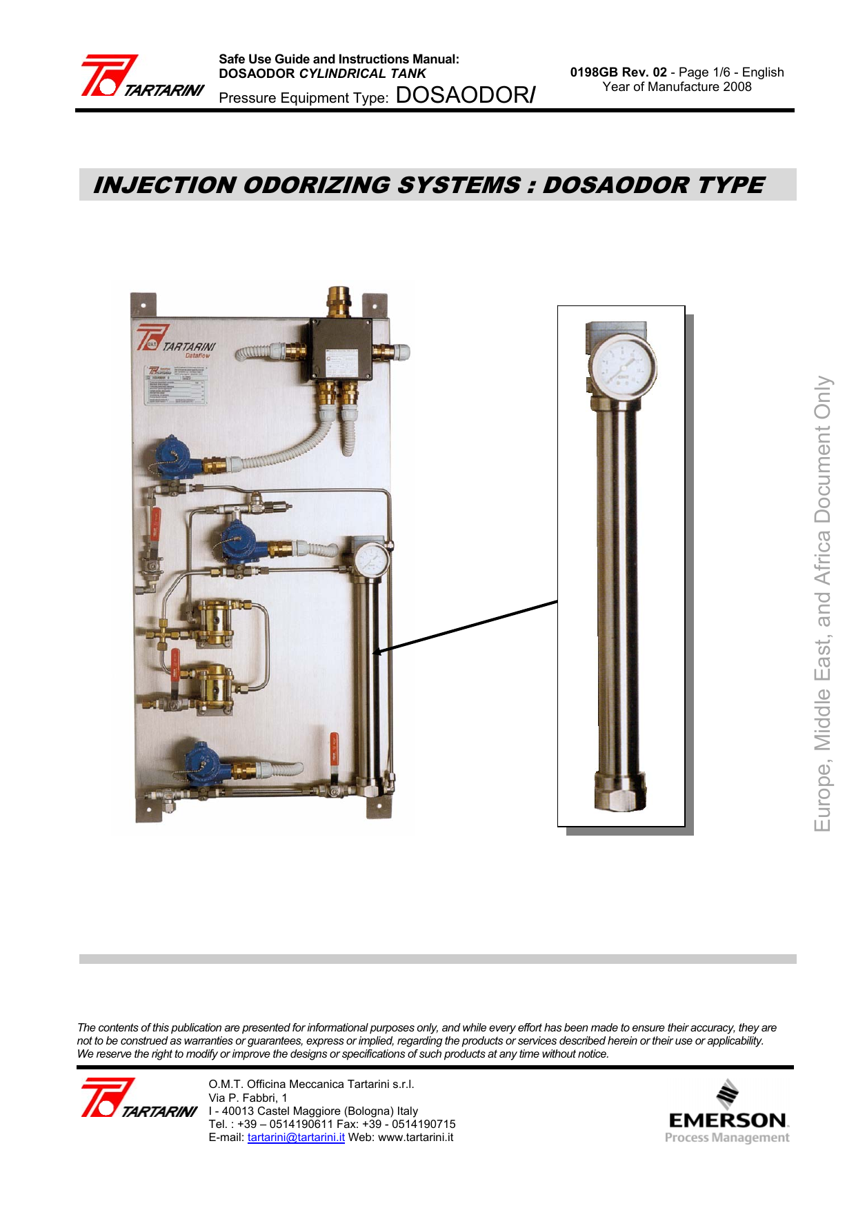 Tartarini DOSAODOR-D Odorant Injection System-Safe Guide | Manualzz