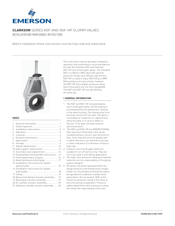 Clarkson KGF and KGF-HP Knife Gate Valve IOM Owner's Manual | Manualzz