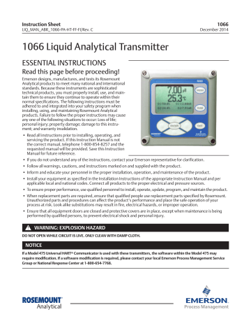 Rosemount 1066 Liquid Analytical Transmitter Owner's Manual | Manualzz