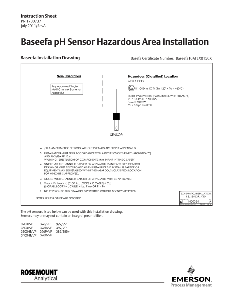 Rosemount pH Sensor Baseefa Hazardous Area Owner's manual | Manualzz