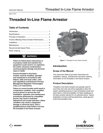Enardo Threaded In-Line Flame Arrestor Instruction manual | Manualzz