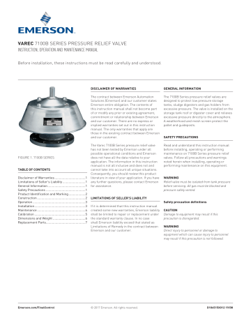 Varec Pressure Relief Valves Series 7100B IOM Owner's Manual | Manualzz